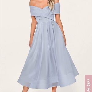 Azazie | Dresses | Azazie Light Blue Offtheshoulder Midi Dress | Poshmark